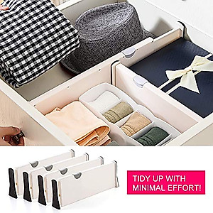 Drawer Dividers Organizer 9 Pack, Adjustable Separators 4" High Expandable from 14.9-21" for Bedroom, Bathroom, Closet, Clothing, Office, Kitchen Storage, Strong Secure Hold, Foam Ends, Locks in Place
