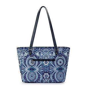 Sakroots Metro Tote Bag in Eco-Twill, Large & Roomy with Zip Closure, Navy Wanderlust