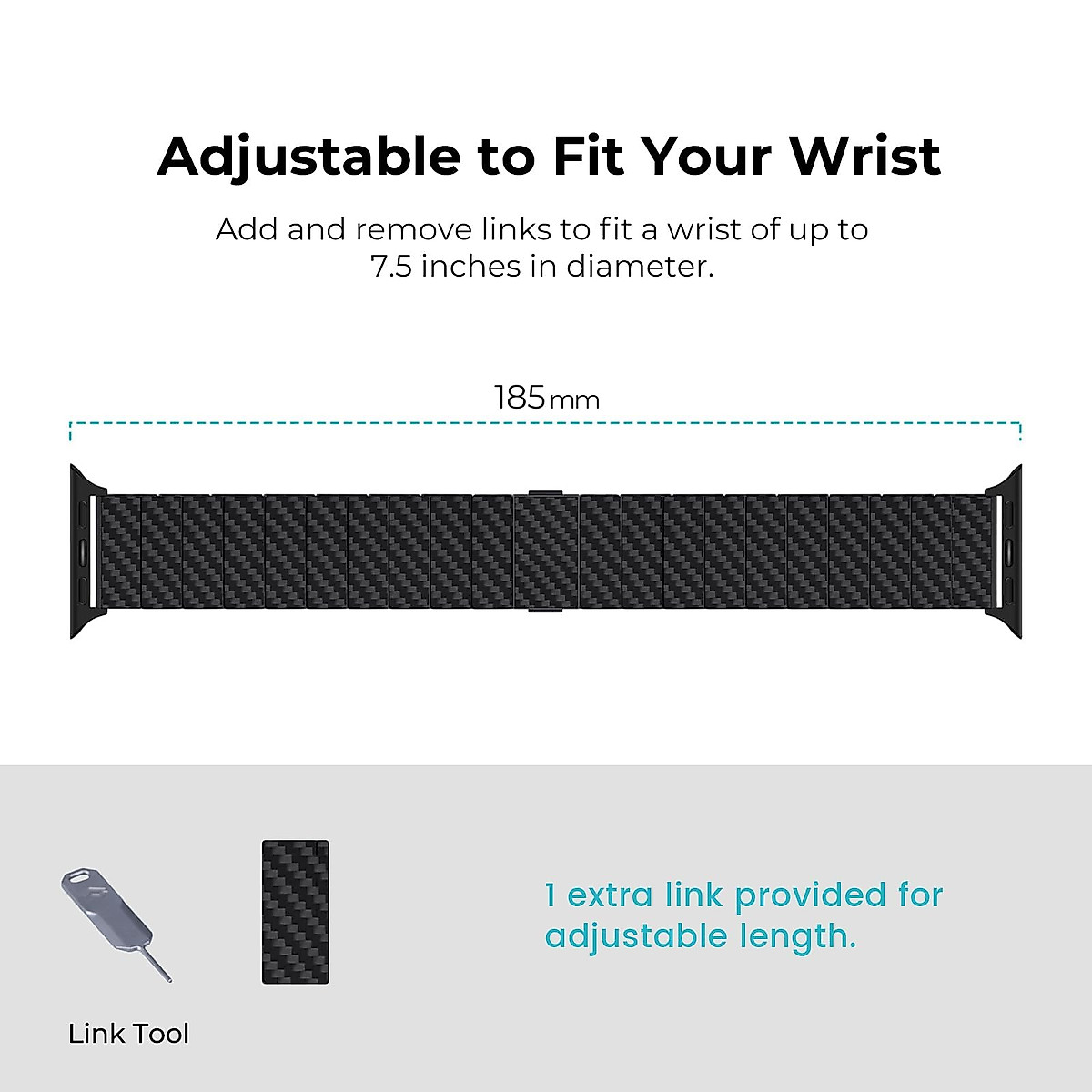 PITAKA Apple Watch Band, 100% Carbon Fiber, Lightweight & Comfortable, Customizable Size, Compatible with Apple Watch Series 8/7/6/SE/5/4/3/2/1