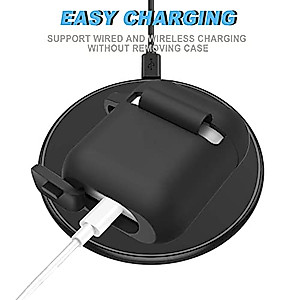 Silicone Headphone Case Cover,Wonjury Protective Case with Bracelet Keychain for Women Girls,Skin for 2 & 1 Charging Case, Black