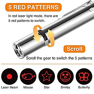 Vikie Cat Toys, Laser Pointer, Recharging Interactive Cat Laser Toy for Indoor Cats and Dogs to Chase, 3 Light Modes(5 Switchable Red Patterns, Blue Light and Flashlight)