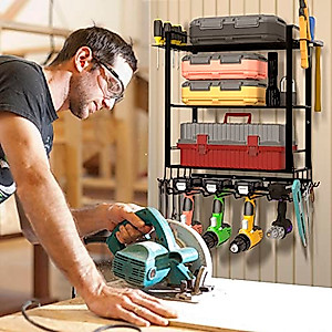 WIMART 4 Layers Power Tool Organizer, Wall Mount Heavy Duty Power Tool Organizers and Storage Cordless Drill Holder Storage for Handhold Power Tools At Home, Warehouse (Black - 1 Pcs/Set)