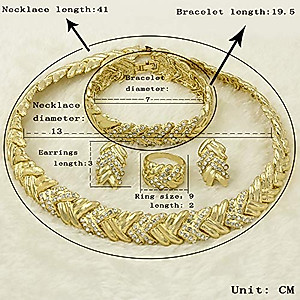 LIFFLY Fashion Crystal Jewelry Set for Women, 18 K Gold Plated Jewelry for Weddings, Dubai Gold Necklace Earrings Set