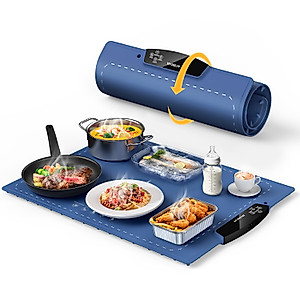 Food Warming Tray, Electric Food Warming Mats with 9 Temperature & 11 Timer Settings, Auto Shut-Off, Rollable Silicone Food Warmer for Buffets, Parties, Gatherings, Christmas, Everyday Use, Navy Blue