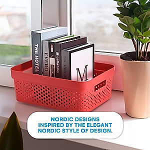 Bins & Things Plastic Storage Bin - Basket Organizer Bins - Suitable as Laundry Bin, Closet Basket, Book Shelf, Pantry Storage - Room Essentials - For Bathroom, Cabinet, & Kitchen - Set of 6 - Red