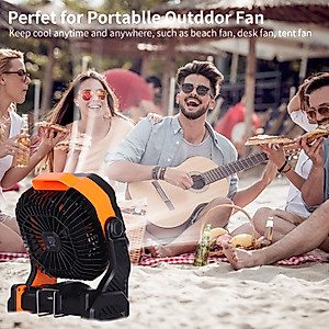 20000mAh Battery powered fan Camping Fan essentials,Portable fan Battery Operated fan, Rechargeable Battery Operated Outdoor Tent Fan with Light & Hook,Personal USB Desk Fan for Camping,Orange