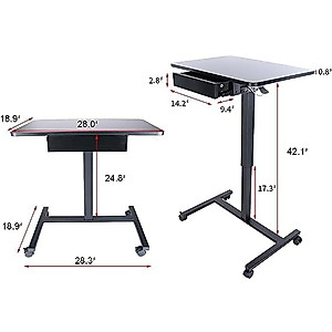 CLATINA Mobile Laptop Desk Adjustable Height Standing Desk Adjust from 30'' to 45.7'' Rolling Cart Ergonomic Table with Drawer
