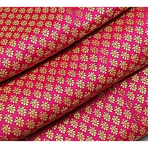 Banarasi Brocade Poly Silk Unstitched Running Fabric/Cloth/Dress Material with Golden Jacquard Work by The Yards (Pink Gold, 6 Yard)
