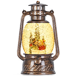 Christmas Snow Globes with Two Cute Snowman, Kikth Snowglobes Christmas Lantern Glitter Lighted for Christmas Decorations and Gift, Bronze