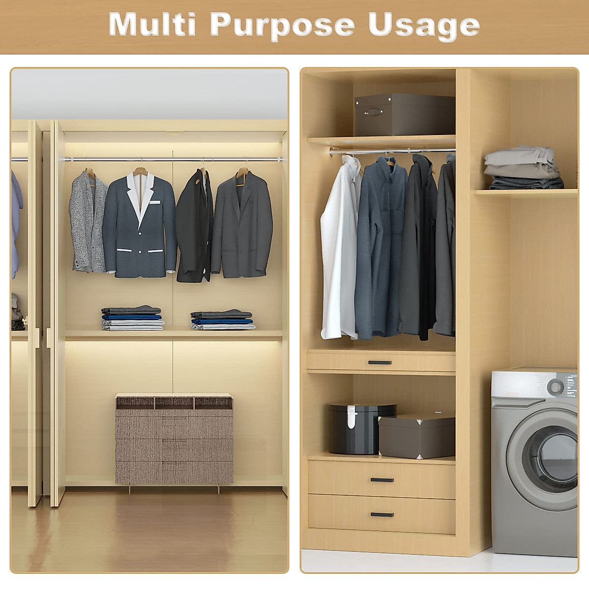 CALCHELE Closet Rod for Hanging Clothes Heavy Duty Clothes Rod Pole for Closet 15 to 39 Inch Adjustable Closet Rods for Wardrobes