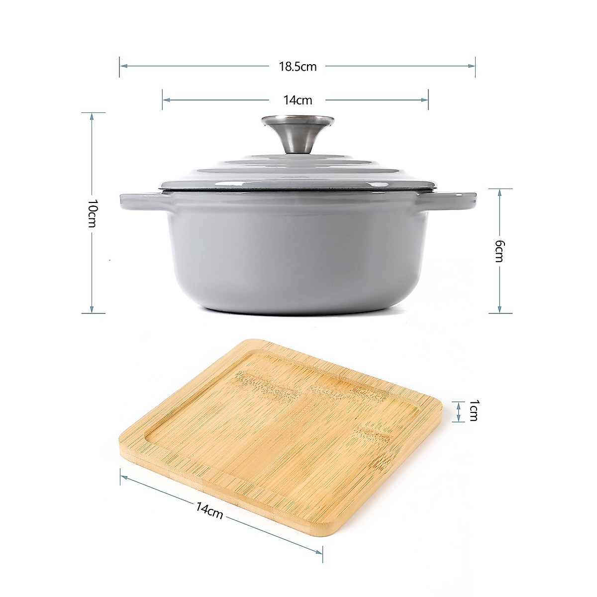 HAWOK Enameled Cast Iron Mini Dutch Oven,Dia5.51inch,23oz, Set of 2 Gray