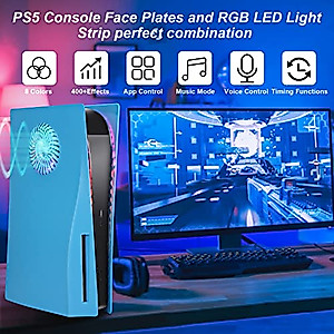 QYCHHJ PS5 Face Plates Disc Edition with Cooling Vents, PS5 Cover Plates with 400+ RGB LED Light Strip PS5 Panels for Playstation 5 Disc Edition PS5 RGB Lights Decoration Kit PS5 Accessories, Blue