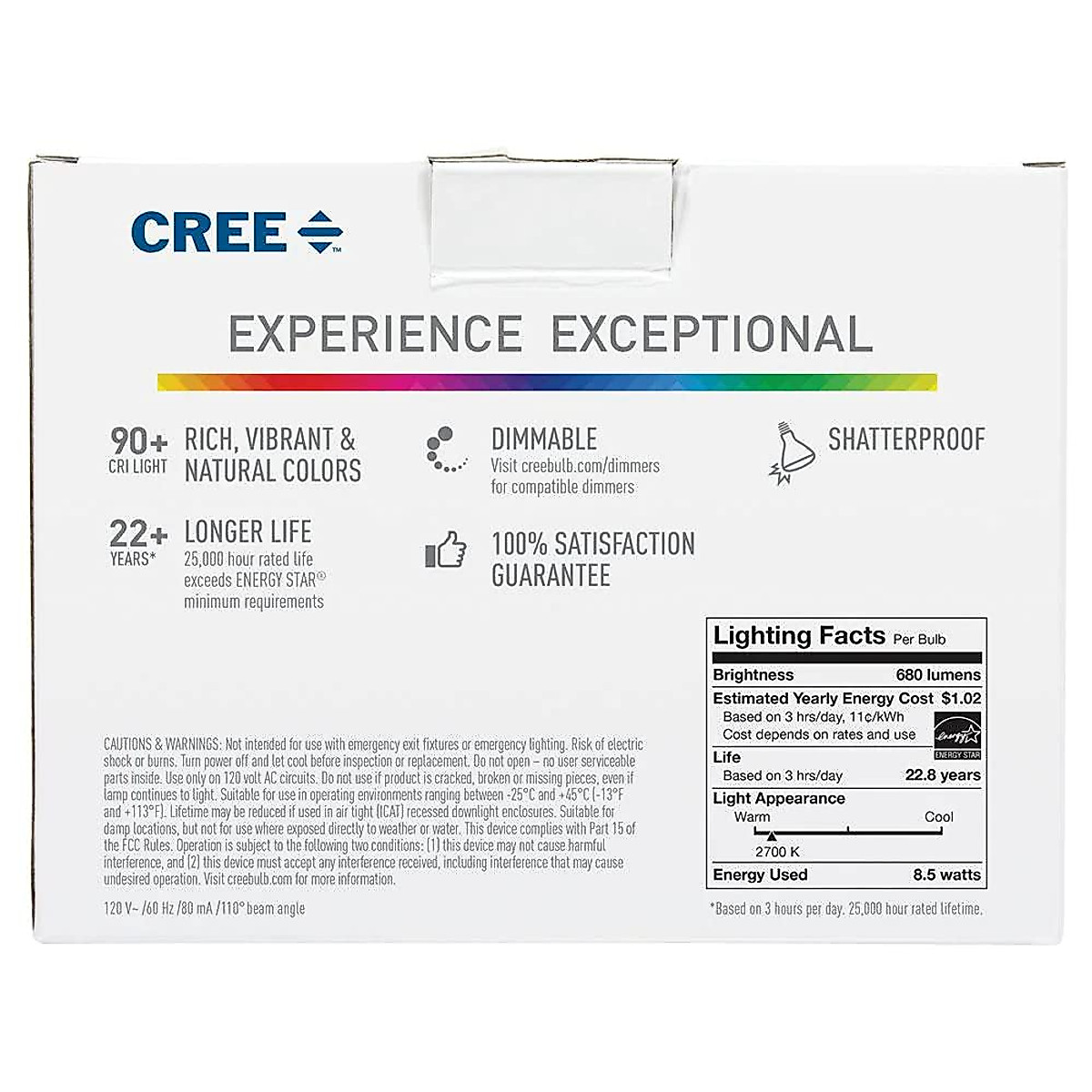 Cree Lighting Exceptional Series BR30 Bulb, 2700K Dimmable LED Bulb, 65W + 680 Lumens, Soft White, 2 Pack