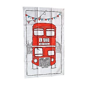 Sketchy Red London Bus Tea Towel Souvenir Sketch Routemaster Cartoon Drawing Souvenir Gift White by Elgate