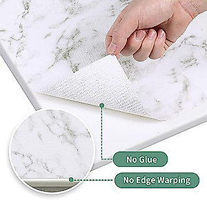 Drawer and Shelf Liner for Kitchen Cabinet: 17 in X 20 Ft Non Slip Waterproof Shelf Paper Non Adhesive Refrigerator Liners White Marble Easy Liners for Bathroom Cupboard with Knife Tape Measure