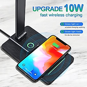 JOSTIC Led Desk lamp with Fast Wireless Charger, Night Lighting, USB Charging Port, 10 Brightness 5 Color, Natural Light Eye Caring Reading Lamp, Desk Light for Home Office, Bedside Table Lamp, Black