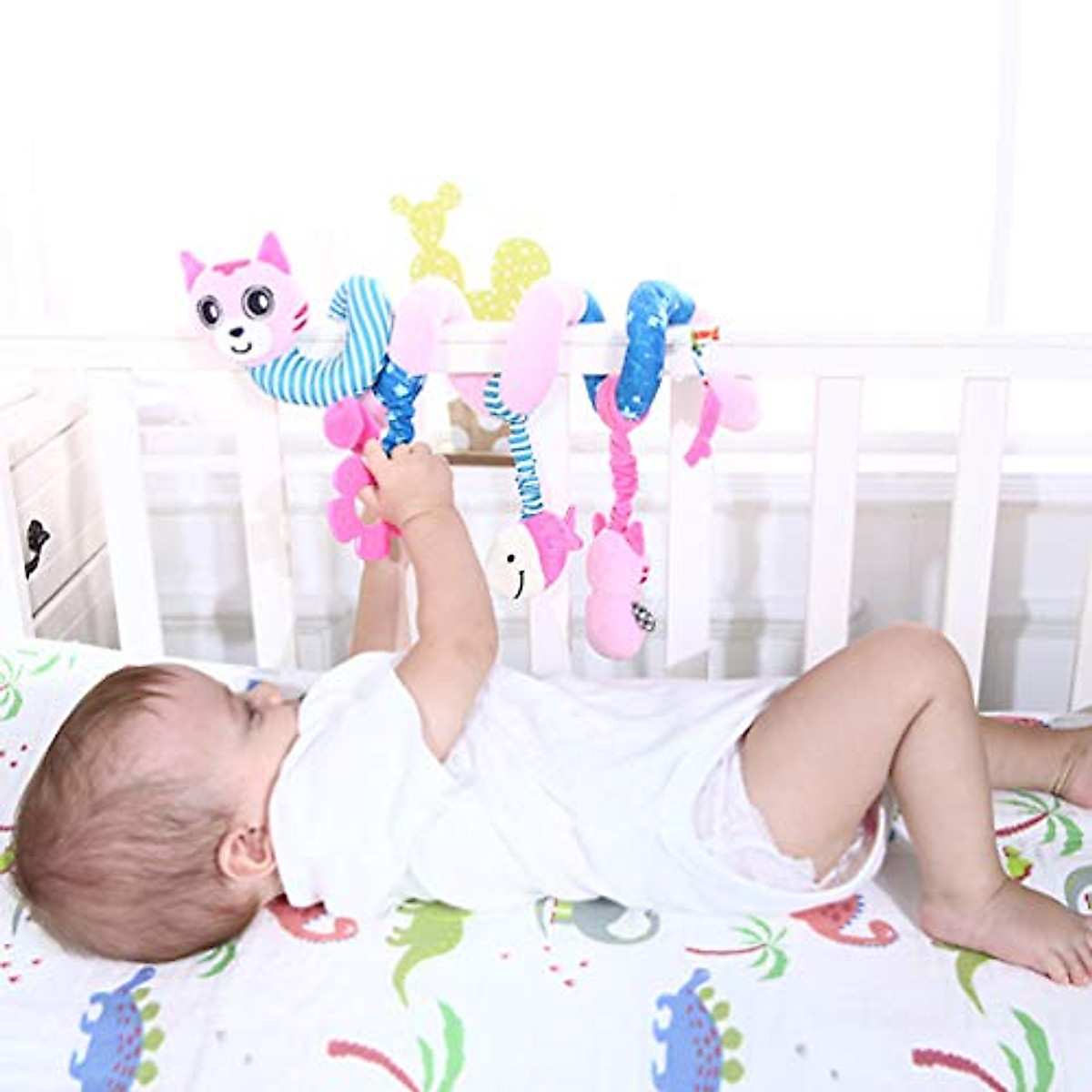 Generic Baby Crib Mobile Car Toys, Baby Activity Spiral Plush Stroller Bar Toy Accessories, Crib Toys with Bell for Boy or Girl, Hangings Rattle Toy Stroller Cat Hanging Toy