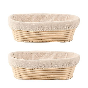 DOYOLLA Bread Proofing Baskets Set of 2 10 inch Oval Shaped Dough Proofing Bowls w/Liners Perfect for Professional & Home Sourdough Bread Baking