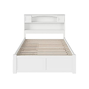 AFI Newport Full Platform Bed with Flat Panel Footboard and Turbo Charger with Urban Bed Drawers in White