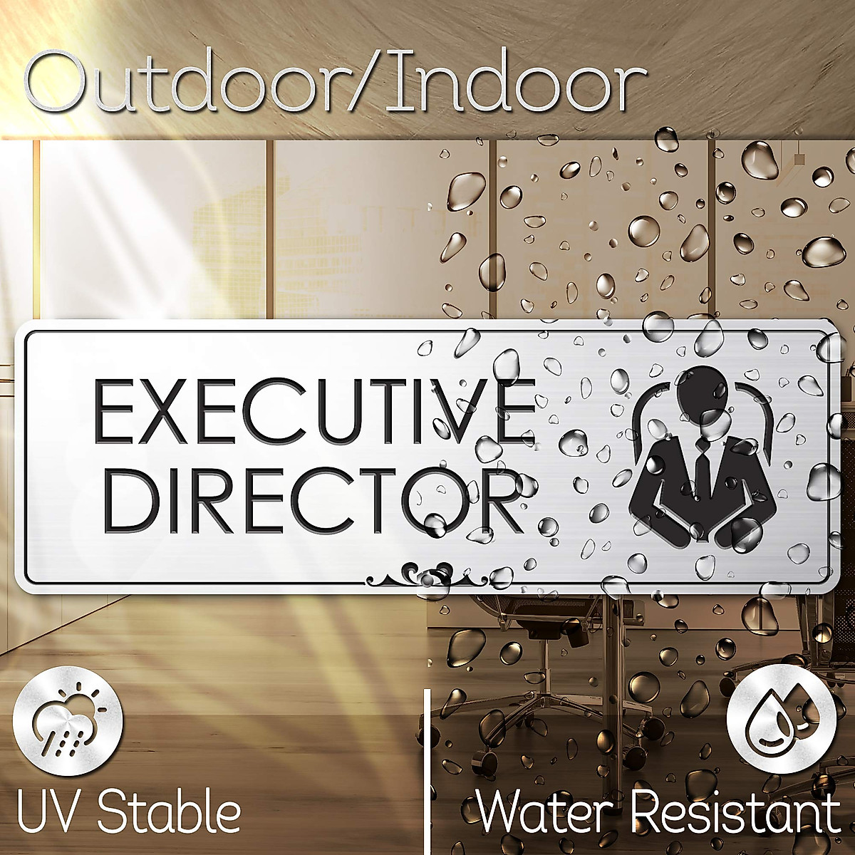 Executive Director Office Door Sign Name Plates for Desks, Brushed Silver, Engraved, 3" x 9", Fade Resistance, Indoor/Outdoor Use, USA MADE By My Sign Center