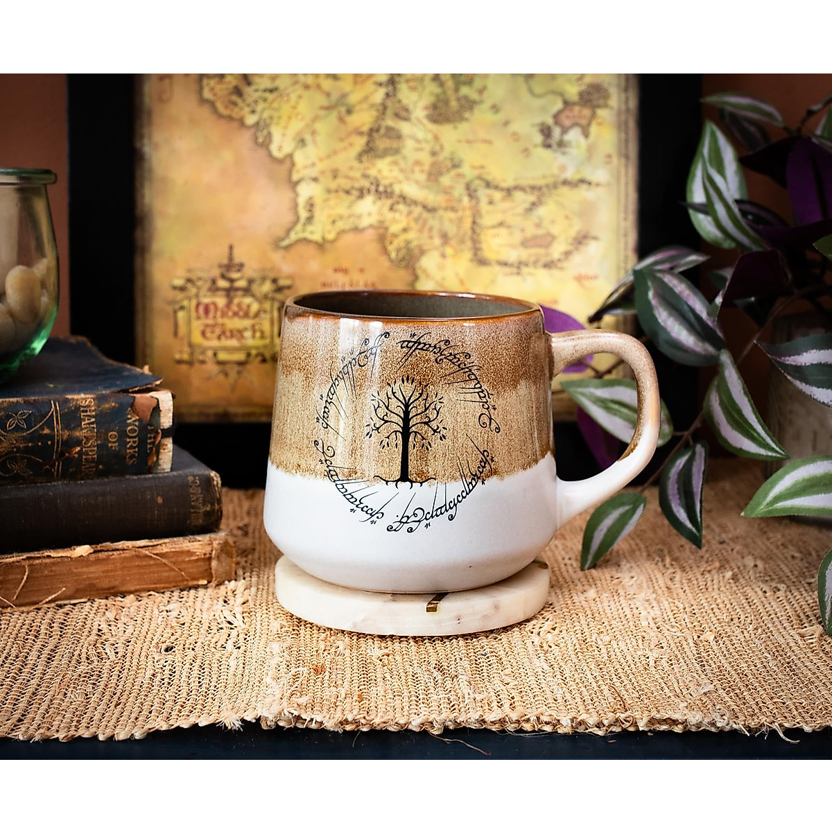 Silver Buffalo The Lord Of The Rings Gondor Elven Text Tapered Pottery Mug | Large Coffee Cup For Tea, Espresso, Cocoa | Holds 18 Ounces