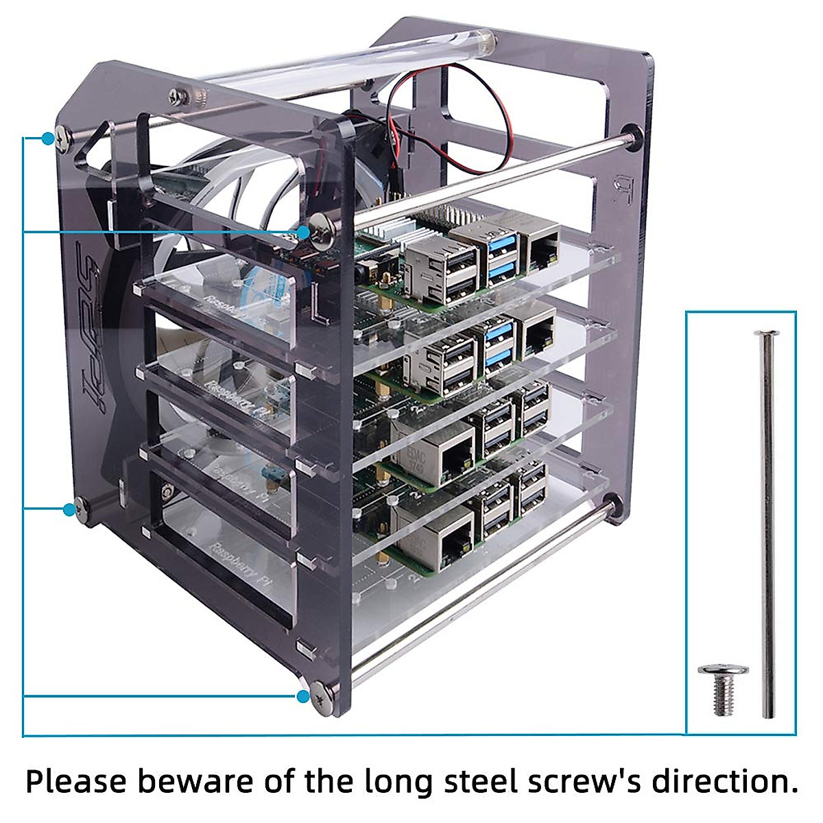 New Raspberry Pi Cluster Case, Raspberry Pi Rack Case Stackable Case with Cooling Fan 120mm RGB LED 5V Fan for Raspberry Pi 4B/3B+/3B/2B/B+ and Jetson Nano (4-Layers)