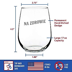 Na Zdrowie Polish Cheers - Stemless Wine Glass - Cute Poland Themed Gifts or Party Decor - Large 17 Ounce