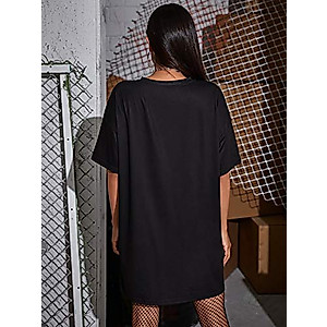 SOLY HUX Women's Casual Graphic Print Short Sleeve Loose T Shirt Dress Black L
