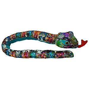 LMC Products Rainbow Flip Sequin Stuffed Snake - Reversible Sequin Pet Snake Stuffed Animal - Giant 60 inches long