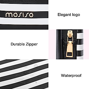 MOSISO Laptop Sleeve Compatible with MacBook Air/Pro, 13-13.3 inch Notebook, Compatible with MacBook Pro 14 inch 2023-2021 A2779 M2 A2442 M1, Horizontal Stripe PU Leather Bag with Small Purse, Black
