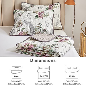 Flysheep 2 Pieces Quilt Set Twin Size, Beige Floral Reversible Bedspread Coverlet Set, Soft Microfiber Lightweight Bed Cover for Kids (68" x 86", 1 Quilt+ 1 Pillow Sham)