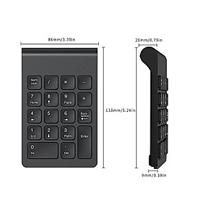 cimetech Wireless Number Pad, 2.4G Numeric Keypad Numpad with USB Receiver, 18 Keys Portable Mini Keyboard for Laptop Notebook, Desktop, Surface Pro, PC - Black