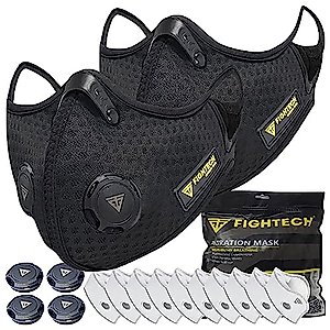 FIGHTECH Dust Face Mask with Extra Active Carbon Filters and Air Valves - for Woodworking, Moving, Construction - Medium (Pack of 2)