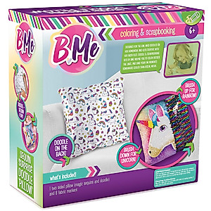 B Me Sequin Unicorn Pillow for Girls - Reversible Double Sided Rainbow Doodle Sequined Pillows - Bedroom Decor Art - Creative Magic Glitter Pillow with 8 Markers