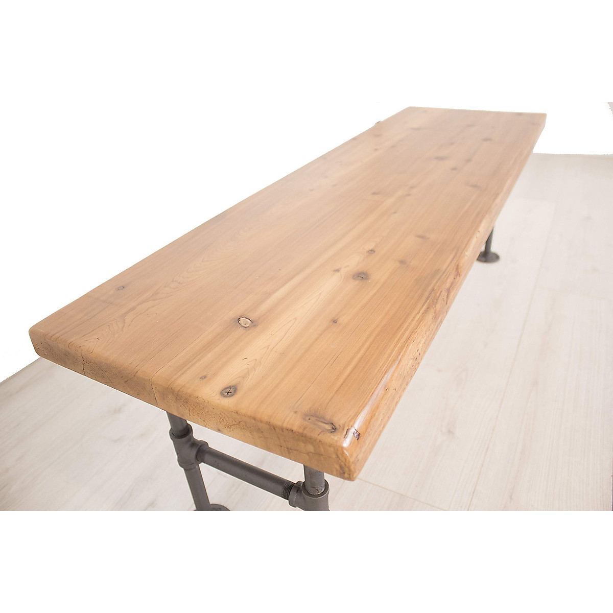 Pipe and Cedar Wood Mudroom and Entryway Storage Bench, Solid Cedar Wood with Pipe Base by William Roberts Vintage