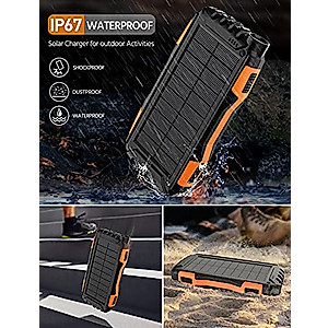 Solar Power Bank,Solar Charger,42800mAh Power Bank,Portable Charger,External Battery Pack 5V3.1A Qc 3.0 Fast Charging Built-in Super Bright Flashlight (Orange)