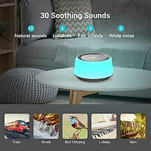 White Noise Machine with 30 Soothing Sounds and 7 Colors Warm Night Light for Sleeping, 5 Timers Portable Plug in Sound Machine for Baby, Adults