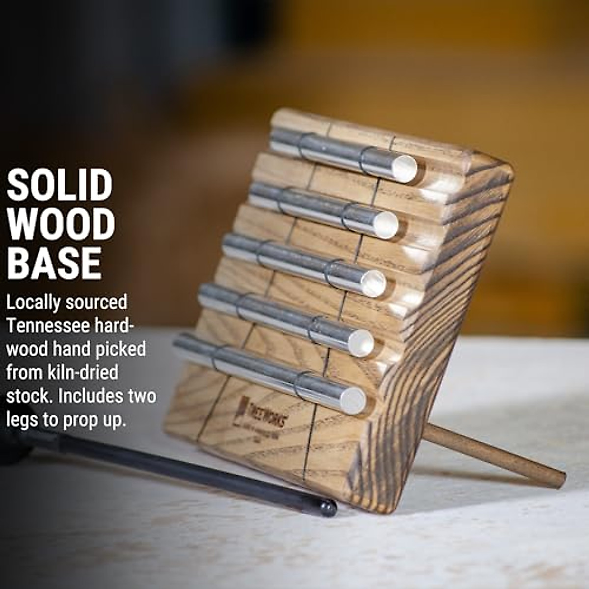 Treeworks Chimes Energy Chime with Mallet for Meditation, Sound Healing or Yoga, 5 Notes –– Made in U.S.A. –– Long Resonance with Brilliant Tone, Solid Tennessee Hardwood Mantle (TRE430)