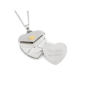 Women's Stainless Steel Engravable Gold Heart Envelope Locket, (20" long chain) - Personalized Secret Locket Necklace - Heart Locket - Custom Necklaces for Women - Gifts for Mom - Gifts for Mom