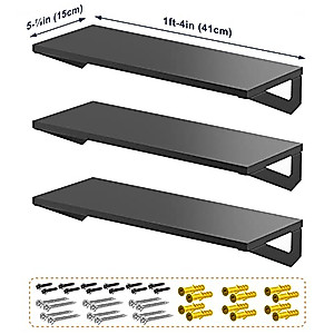 NiHome Black Floating Shelves for Wall Decor Industrial Wall Shelves for Storage Bedroom Hanging Bathroom Shelf Floating Bookshelf Set of 3