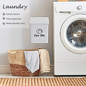 Xbopetda Metal Lint Bin for Laundry Room, Magnetic Lint Bin, Wall Mounted Lint Box Holder, Washer Dryer Trash Can with Lid, Modern Farmhouse Laundry Room Decor, Organization & Storage Box-White