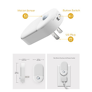 Motion Sensor Night Light Plug in, 2 Pack LOHAS Motion Activated Night Light Warm White 3000K, Dusk to Dawn Sensor, Adjustable Brightness, Plug Into Wall Night Light for Kids, Bathroom, Bedroom Light