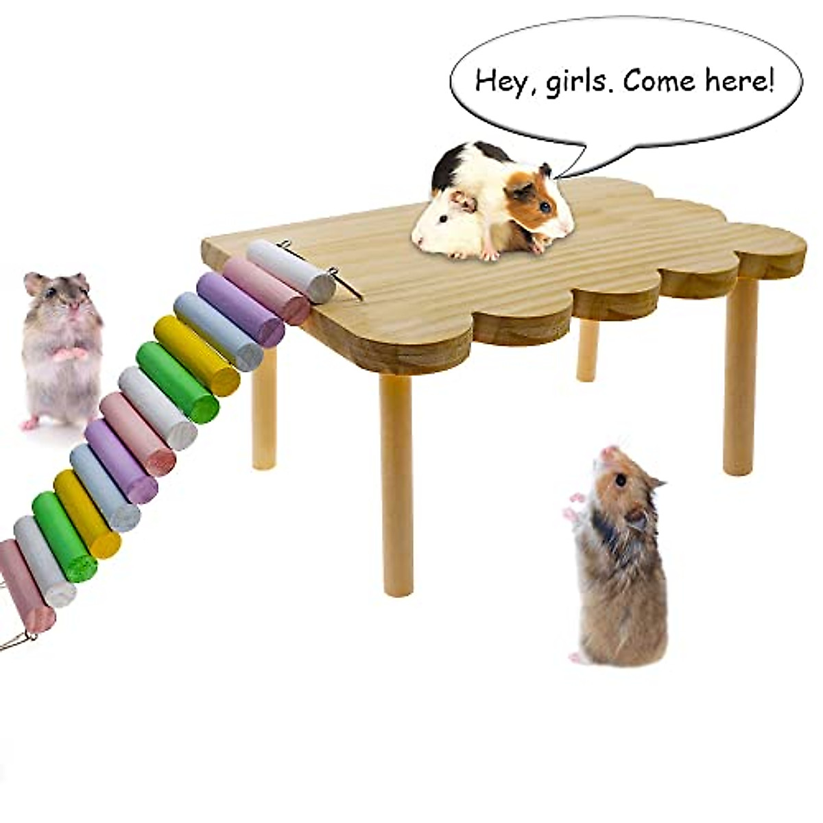 Fejapa Hamster Platform with Ladder Bridge Hamster Cage Stand Platform with Stairs Legs Wooden Platform for Grass Tank Squirrel Gerbil Chinchilla Dwarf Syrian Mice Small Animals Table Guinea Pig