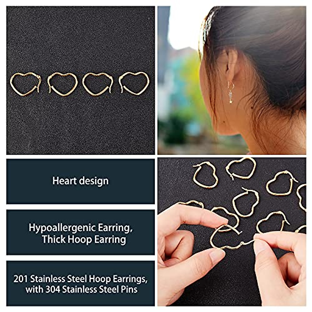 UNICRAFTALE About 36pcs Heart Hoop Earrings Golden Hypoallergenic Earring Hoops Stainless Steel Ear Wires Components 12 Gauge Huggie Earrings for Women Jewellery Making 29mm