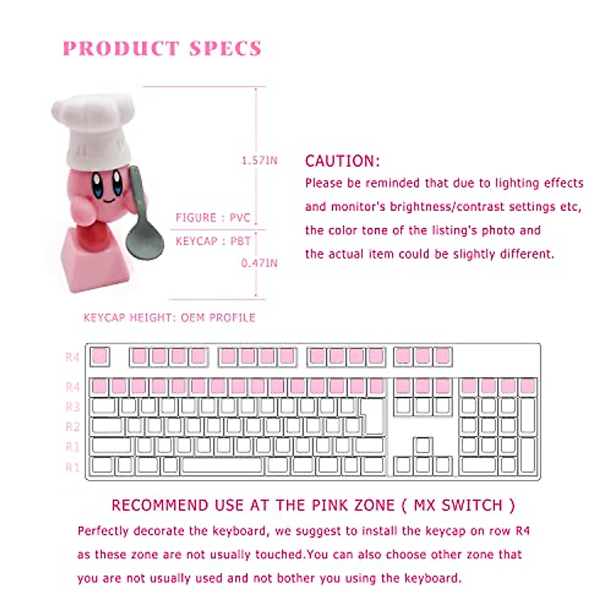 POPKEEY K1RBY Keycaps Japanese Anime Pink Key Caps，Compatible with Cherry MX Switches Custom Gaming Mechanical Keyboard (Chef)