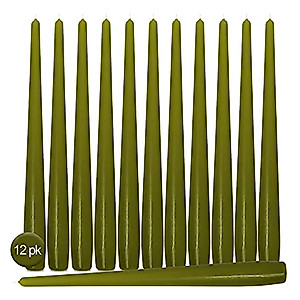 Hyoola Tall Taper Candles - 10 Inch Olive Green Unscented Dripless Taper Candles - 8 Hour Burn Time - 12 Pack