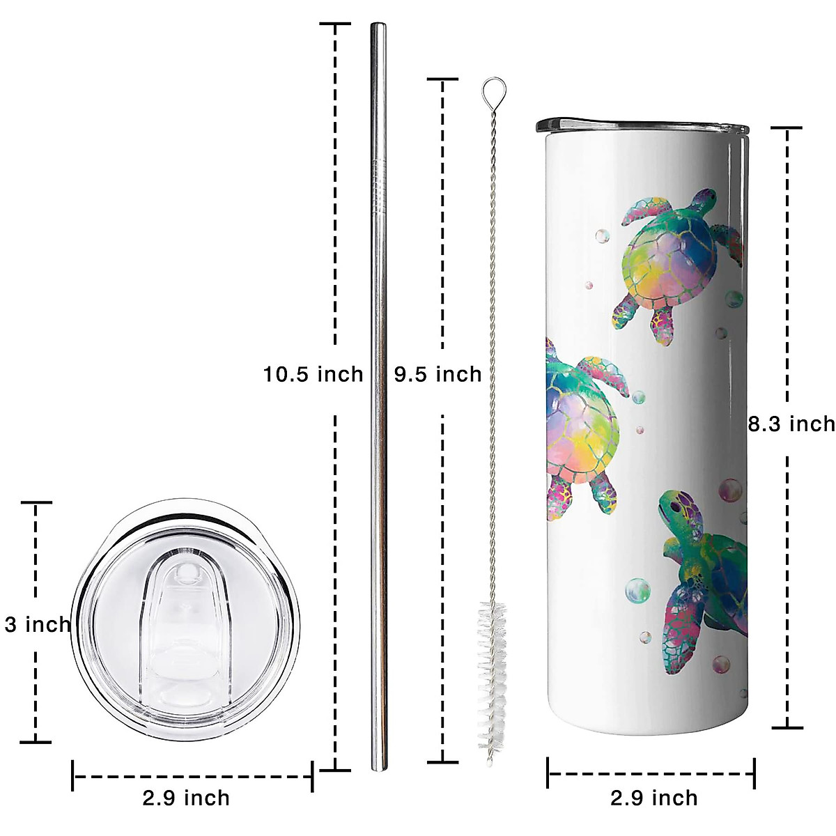 Mofvugz Sea Turtle Gifts - 20 Oz Double Wall Vacuum Insulated Stainless Steel Tumbler with Lid and Straw - Watercolor Ocean Turtle Cup, Travel Coffee Mug