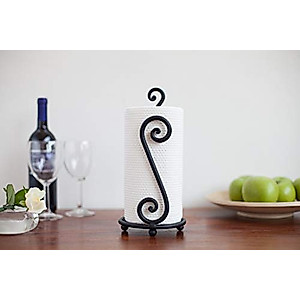 Fancy Paper Towel Holder Stand | Black Stylish Wrought Iron | Classic Decorative Countertop Authentic Rod Metal Hand Forged Stand Up Holder | Handmade Crafted by RTZEN-Décor