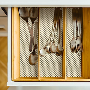 RAY STAR 12X48 Inch Shelf Liner for Kitchen Cabinets, Non-Adhesive Cabinet Liner Washable, PVC Drawer Liner for Dresser Non-Slip Bathroom Beige