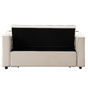 Verfur 3 in 1 Multi-Functional Futon Couch Pull Out Sleep, 2 Seater Convertible Loveseats Sofa with Adjustable Backrest,Comfy Upholstery Sofacama Sofabed, White 55.3" w/Cupholders and USB Charge Ports
